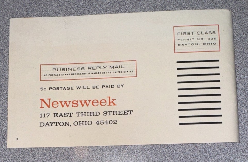 Newsweek Magazine Subscription Card 1965 | eBay