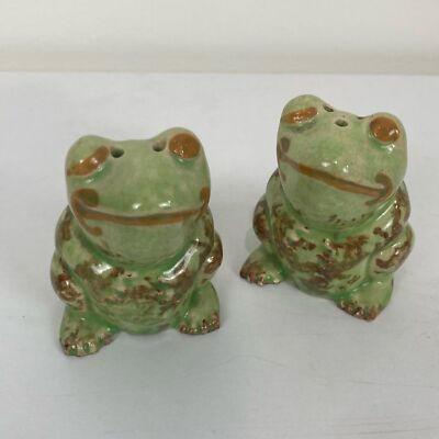 Vintage Ceramic Winking Frog Salt & Pepper Shakers Green Brown | eBay