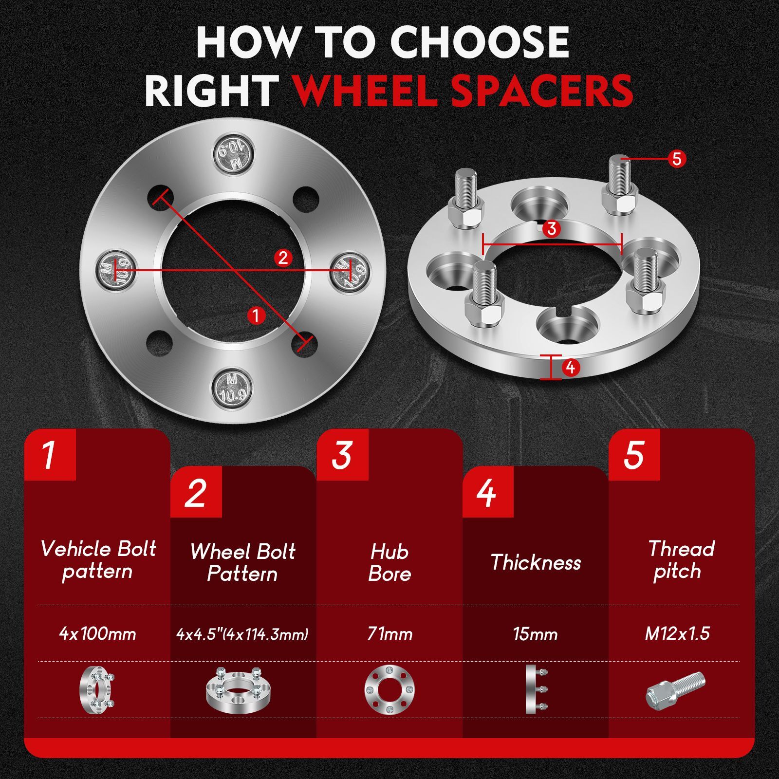 4X 15mm Wheel Adapters 4x100 to 4x114.3/ 4x4.5" 12x1.5 for Honda Civic ...