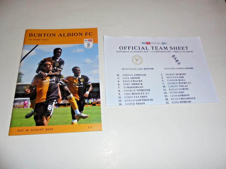 2025/26 BURTON ALBION HOME PROGRAMMES + TEAMSHEET CHOOSE FROM LIST ...
