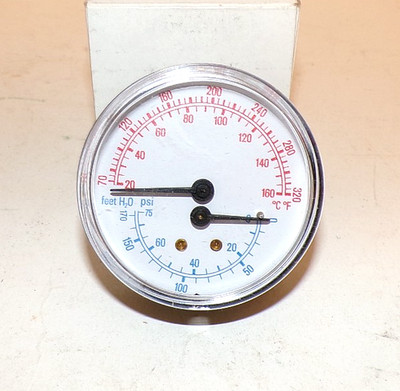 Tridicator Boiler Gauge, 2.5" Dal, Temperature Pressure, 0-75 PSI, 70 ...