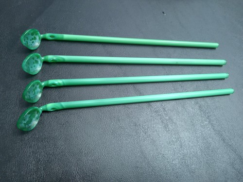 Vintage 4 Green Glass Swizzle Sticks Drink Cocktail Bar Stirrers Spoon ...