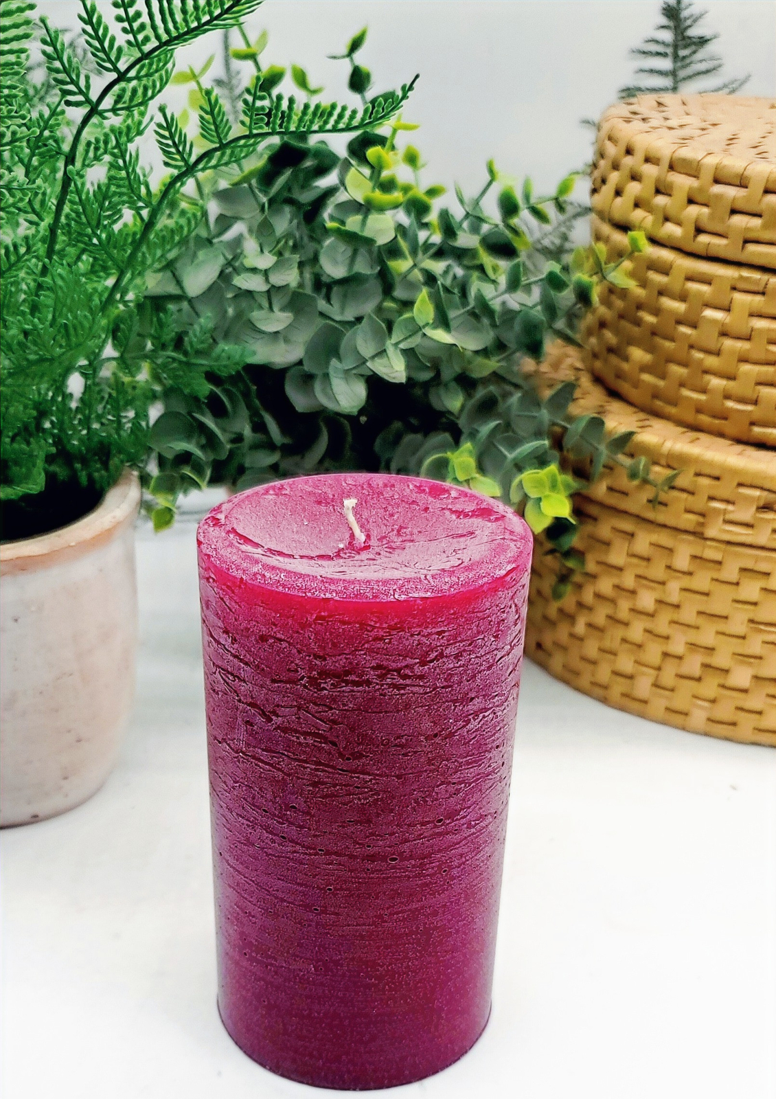 Magenta Candle, Rustic Pillar Candle, In English Garden Fragrance | eBay