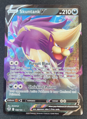 Skuntank V 108/195 Silver Tempest Ultra Rare Holo Pokemon TCG Card NM ...