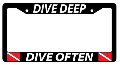 Black License Plate Frame DIVE DEEP DIVE OFTEN w/FLAG LOGOS Auto ...
