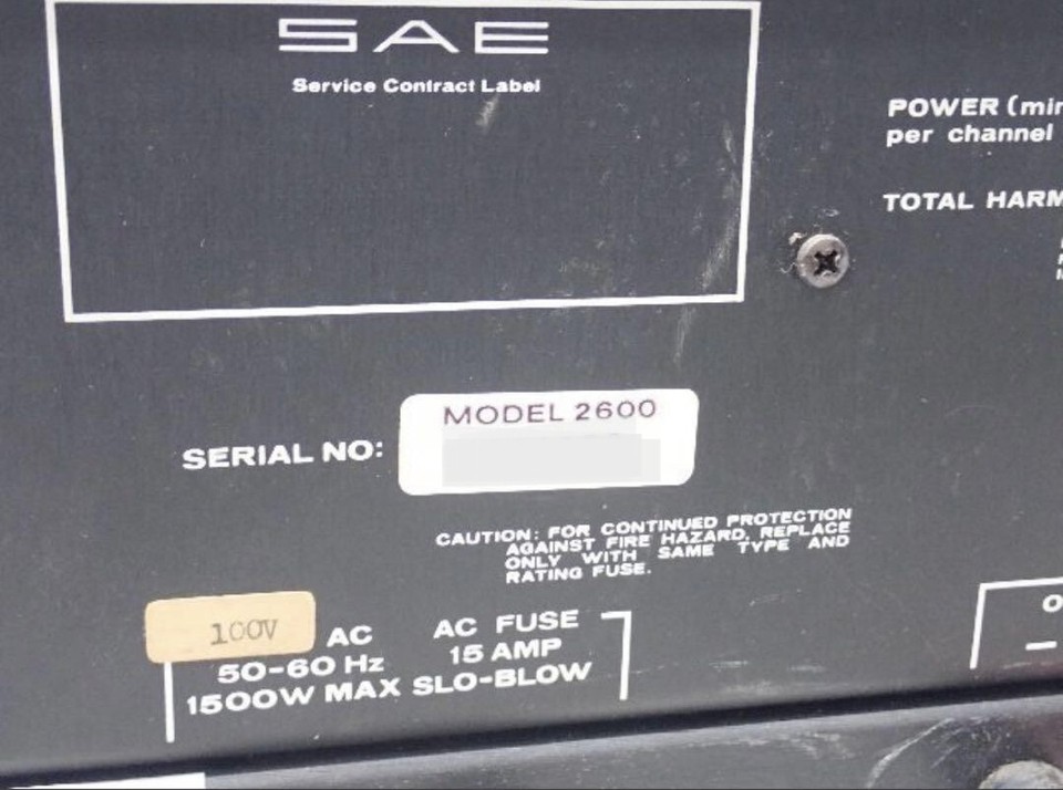”AS IS” SAE-2600 stereo power amplifier - TOYOZUMI, 100V, power ...