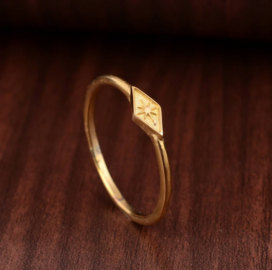 Antique Rhombus Design In Solid 10K Yellow Gold Classic Vintage Women's ...