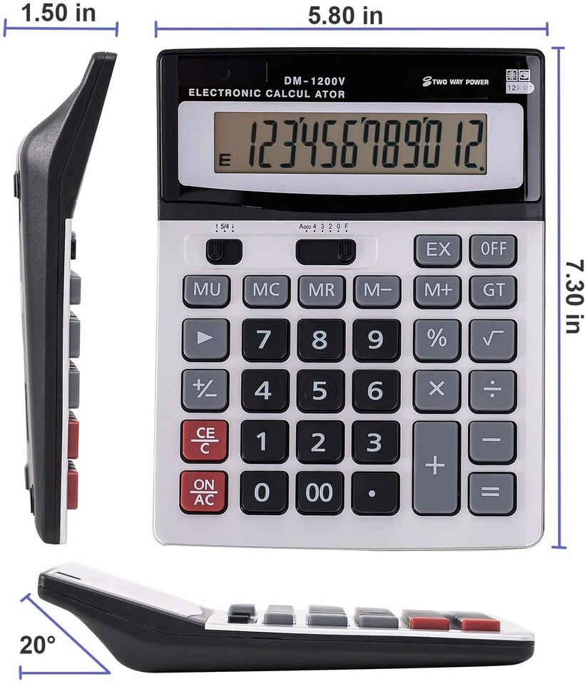 12-Digit Desktop Calculator Standard Function Dual Power Calculator ...