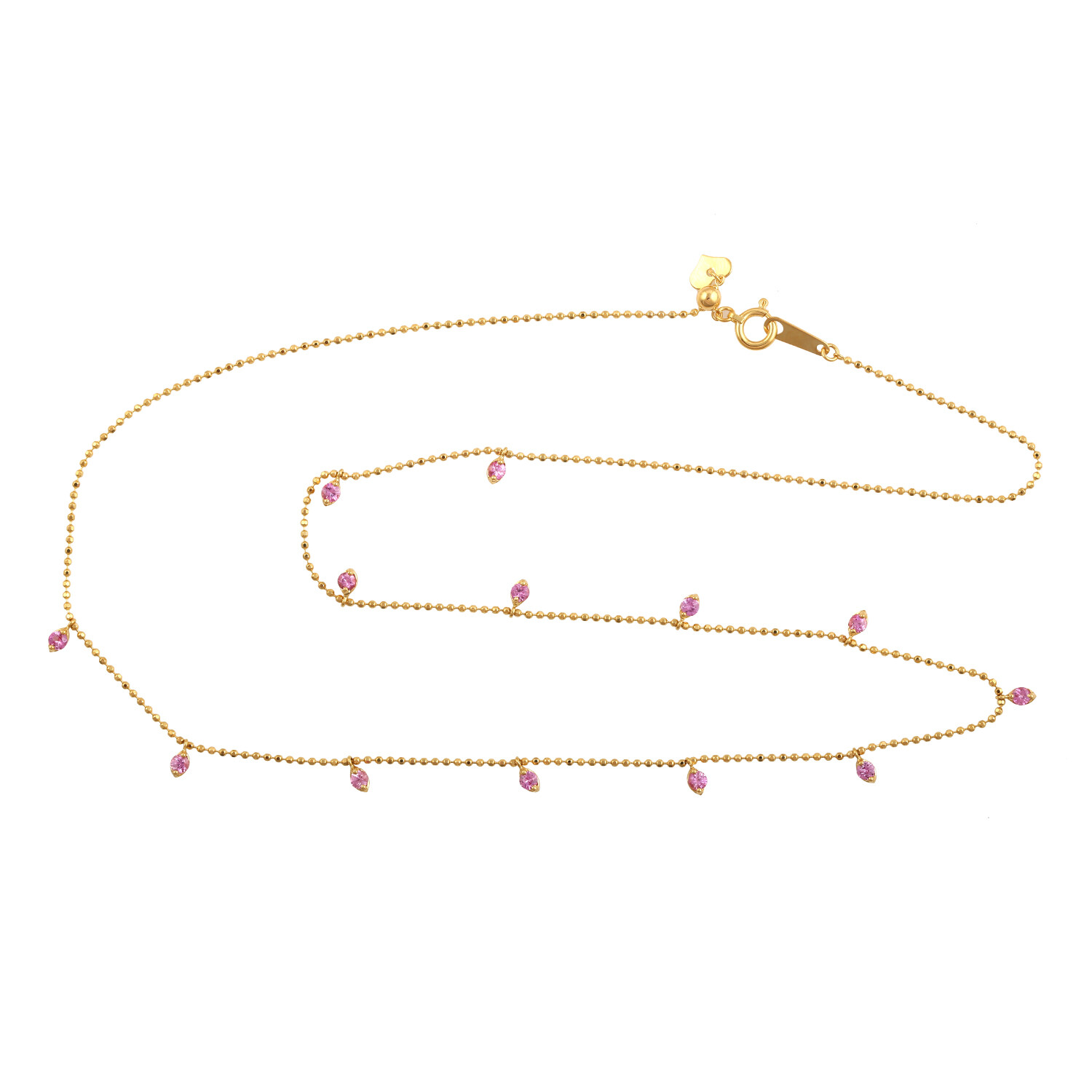 Natural Pink Sapphire 18K Yellow Gold Princess Chain Necklace Women ...