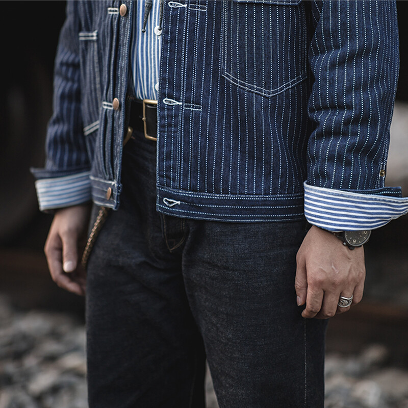Railroad Denim Jacket Vintage Striped Men's Work Jean Chore Casual ...