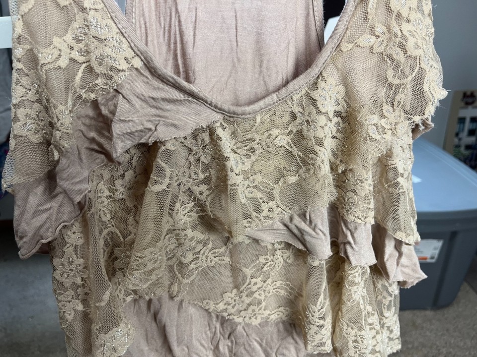 Wet Seal Babydoll Cami Top Tank Ruffle Made USA Tan Womens Size Small ...