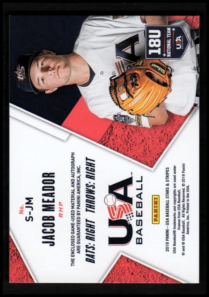 2019 USA Baseball Stars & Stripes Material Signatures #JM Jacob Meador ...