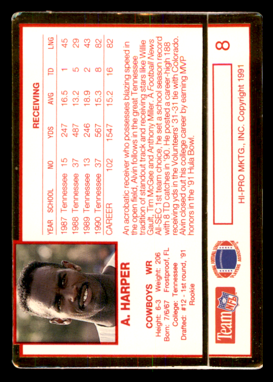 1991 Action Packed Rookie Update Alvin Harper Rookie #8 Dallas Cowboys ...