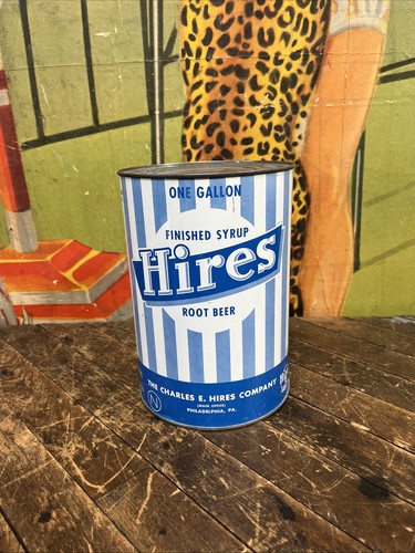 VINTAGE C. 1950 HIRES ROOT BEER ONE GALLON SYRUP CAN SIGN COCA COLA 7UP ...