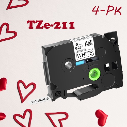 4PK Compatible Brother TZ211 TZe211 Label Black on White for PT-200 PT ...