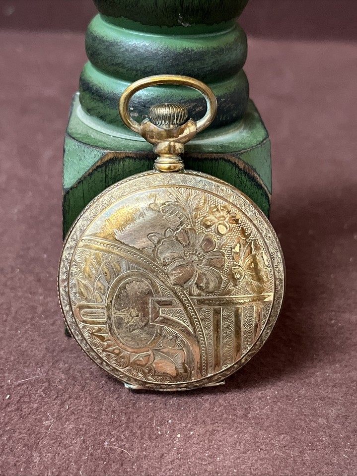 Vintage Elgin Pocket Watch With Monitor Floral Engraved Gold Filled ...