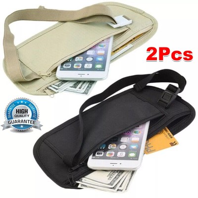 2x Money Belt Travel Hidden Secret Discreet Bum Bag Waist Wallet Pouch ...