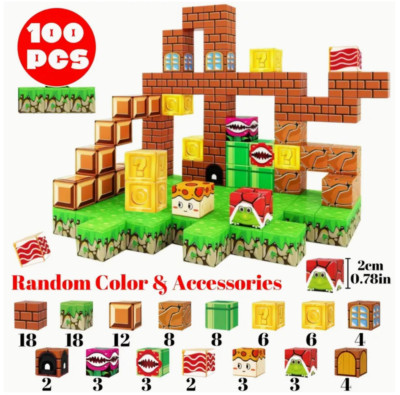 Magnetic Blocks 100 pcs Mine Magnet World Kids Games Mario Building ...