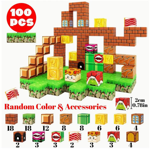 Magnetic Blocks 100 pcs Mine Magnet World Kids Games Mario Building ...