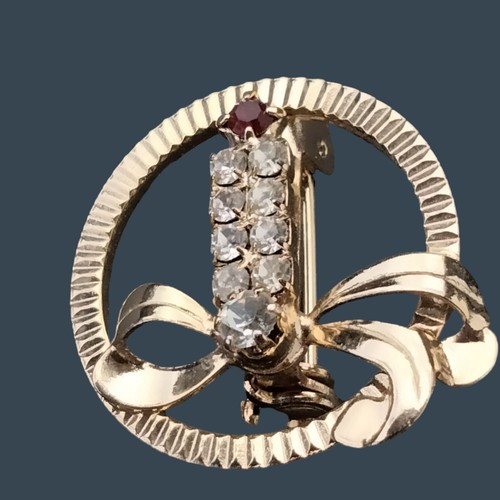 Garnet Crystal Christmas Candle Brooch Pin Vintage Gold Ring Holiday ...