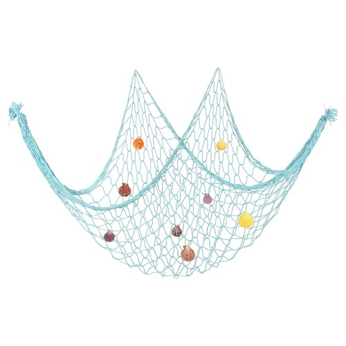 Fishing Net Decor, 80" x 60" Fish Net Decor with Sea Shells, Blue ...