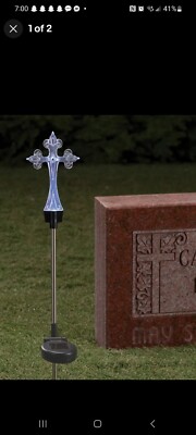 Solar LED Color Changing Memorial Cross Cemetery Gravesite Garden Stake ...