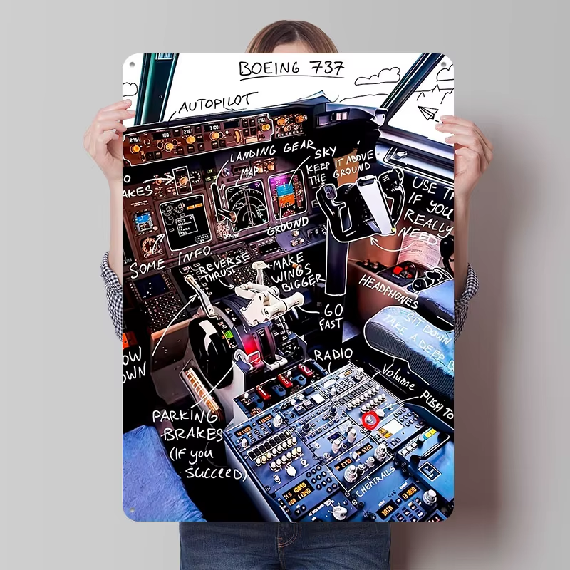Cockpit Boeing 737 Tin Sign Wall Art Poster Decoration Bedroom ...