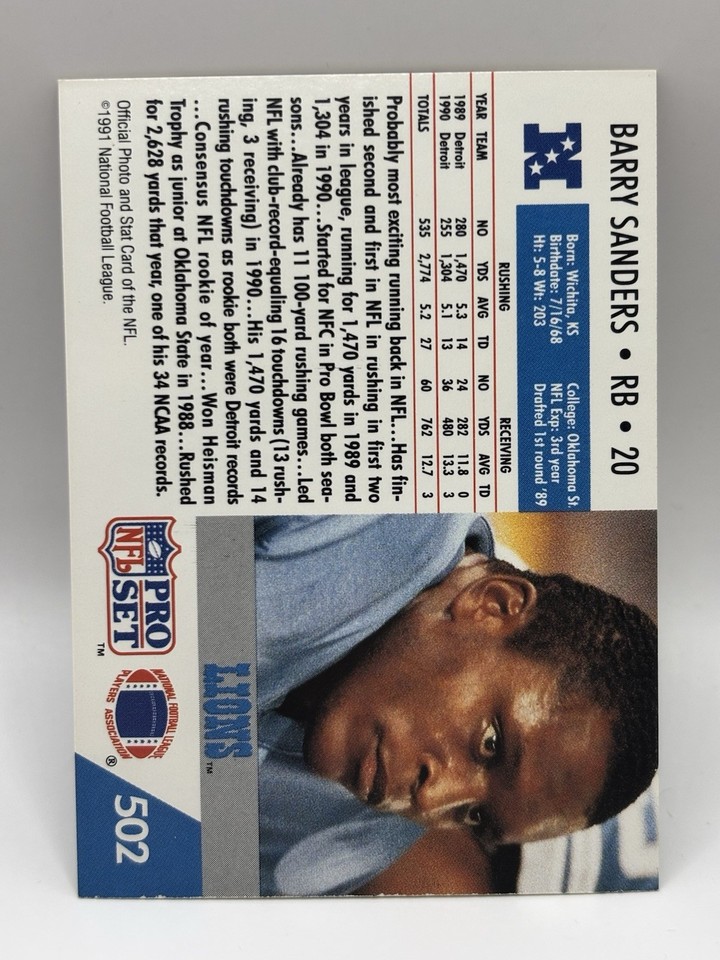 1991 Pro Set #502 Barry Sanders Detroit Lions NM | eBay