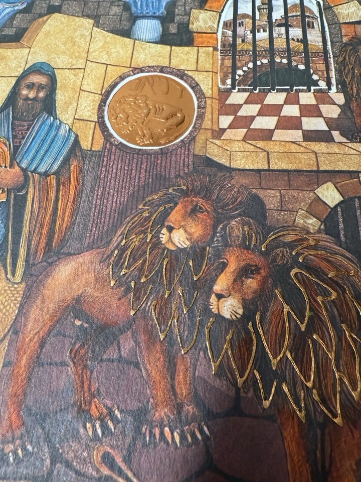 Amram Ebgi Signed 634/950 “Daniel And The Lions” Embossed Gold Original ...