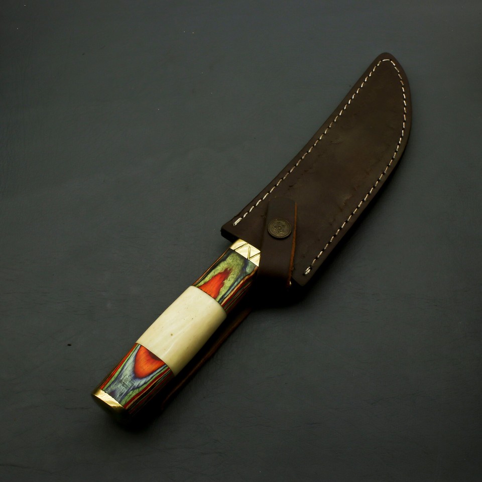 Damascus Steel Sharp Hunting SURVIVAL FIXED BLADE OUTDOORS Knife Bone ...