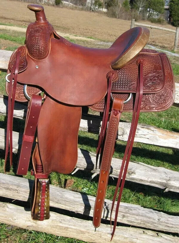 Western wade tree roping Leather Horse Saddle Full Tack Set. Size-10 ...