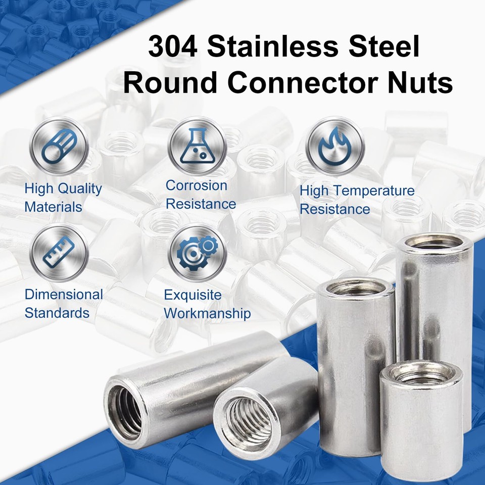 M8x30mm Round Connector Nuts, 304 Stainless Steel Threaded Sleeve Rod ...