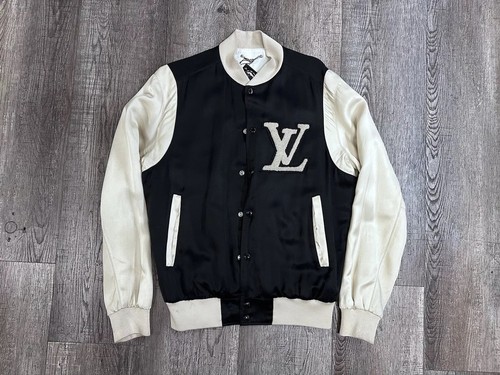 Louis Vuitton LV embroidery Black & Champagne Silk Varsity Jacket | eBay