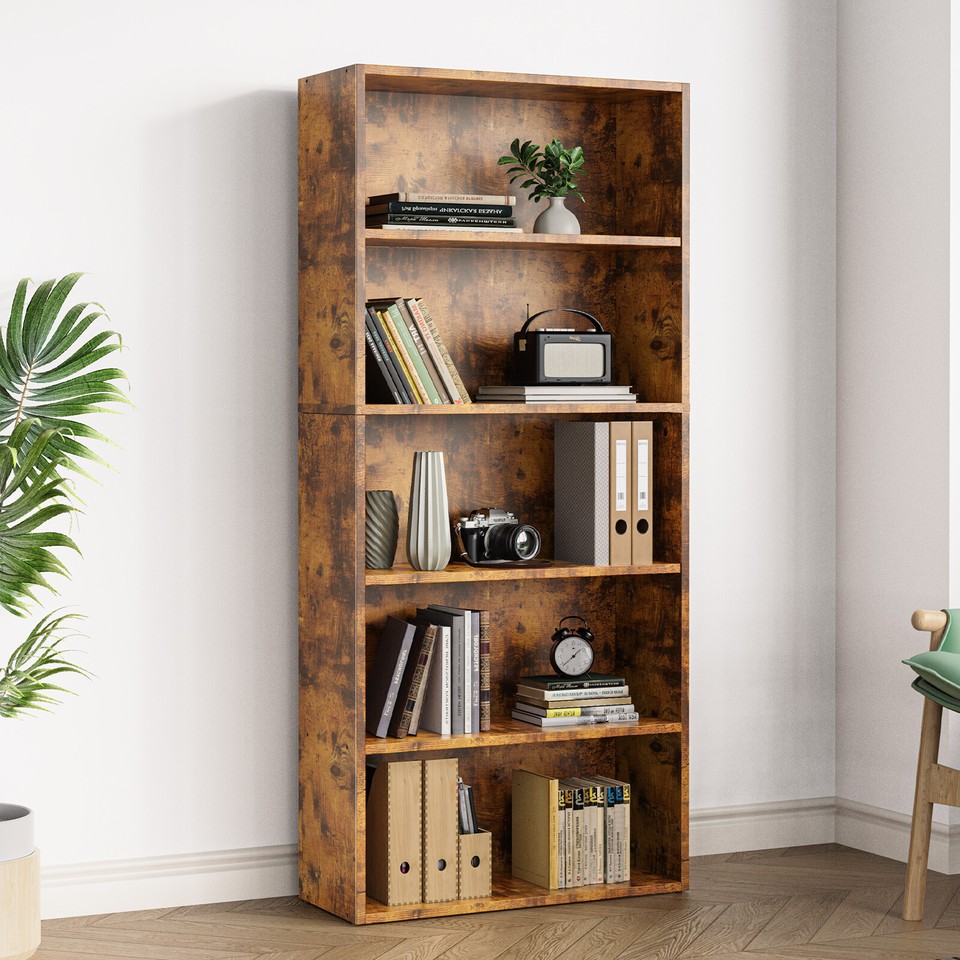 5/6 Tier Open Wood Bookshelf Adjustable Bookcase Wall Shelf Magazines ...
