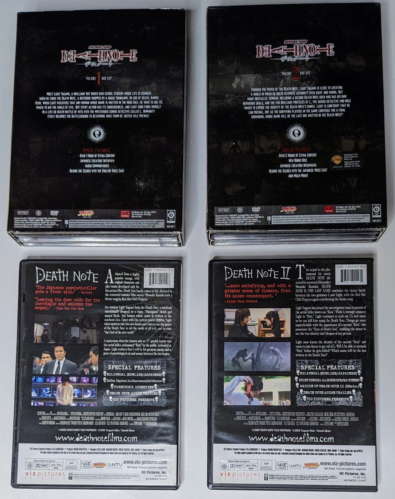 DEATH NOTE DVD Box Sets 1 & 2 Complete Series + LA Movies 1 & 2 VIZ ...