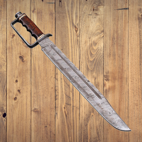 HANDMADE DAMASCUS SHORT MACHETE SWORD BOWIE SHAPE BEAUTIFUL HANDLE ...