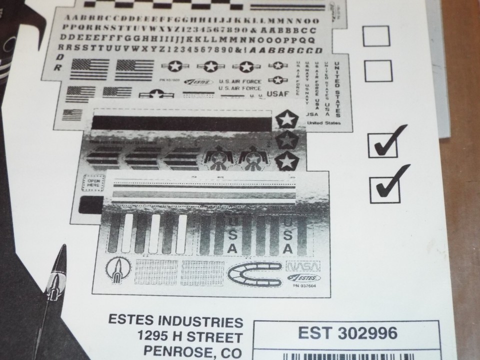 Vintage Estes Model Flying Rocket Hobby Accessories Custom Decals ...