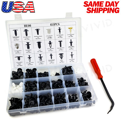 415pc Plastic Rivets Fastener Fender Bumper Push Clips With Tool for ...