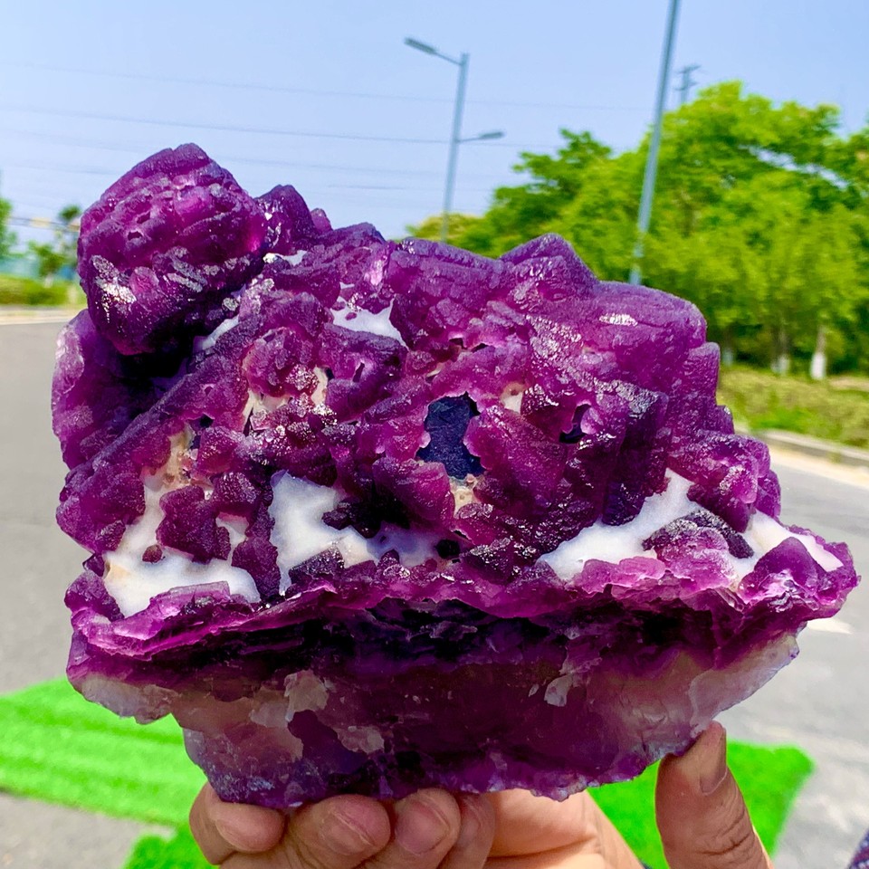 5.13LB Rare transparent purple cubic fluorite mineral crystal sample ...