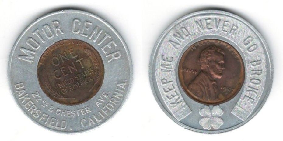 Motor Center BAKERSFIELD, CALIFORNIA----Encased 1947-D Lincoln Penny ...
