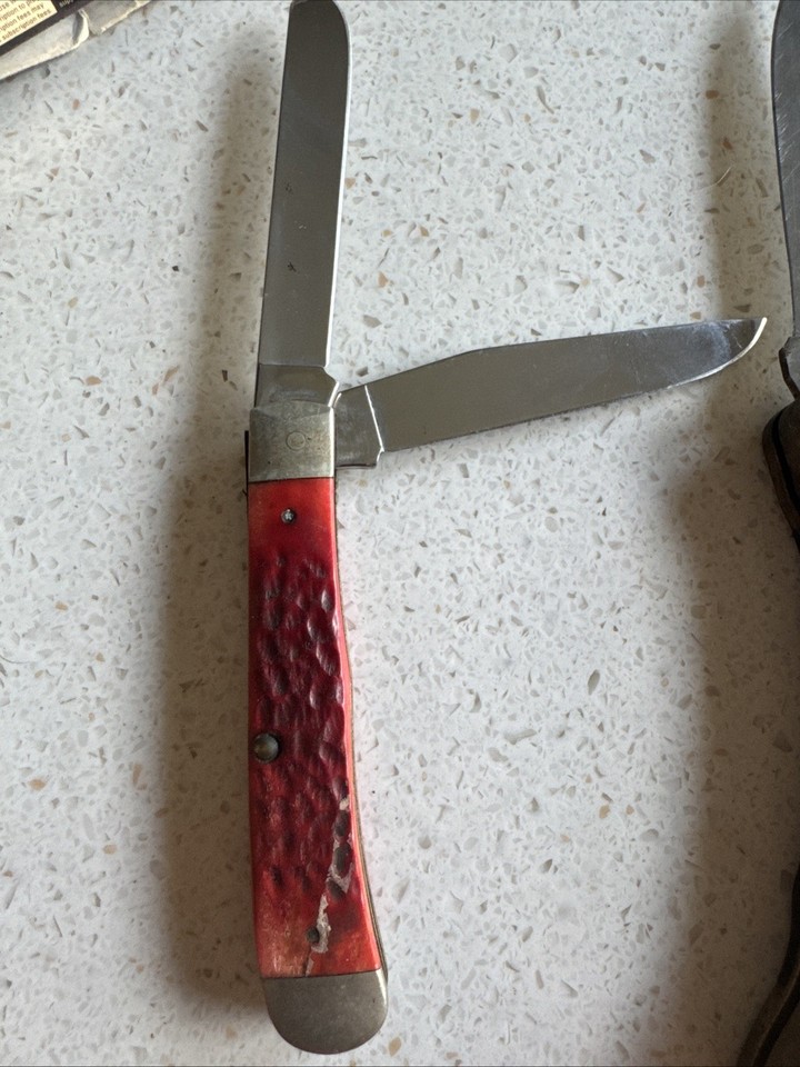 2000 Case xx USA Trapper Knife Model #6254 Red Bone Handles Sears ...