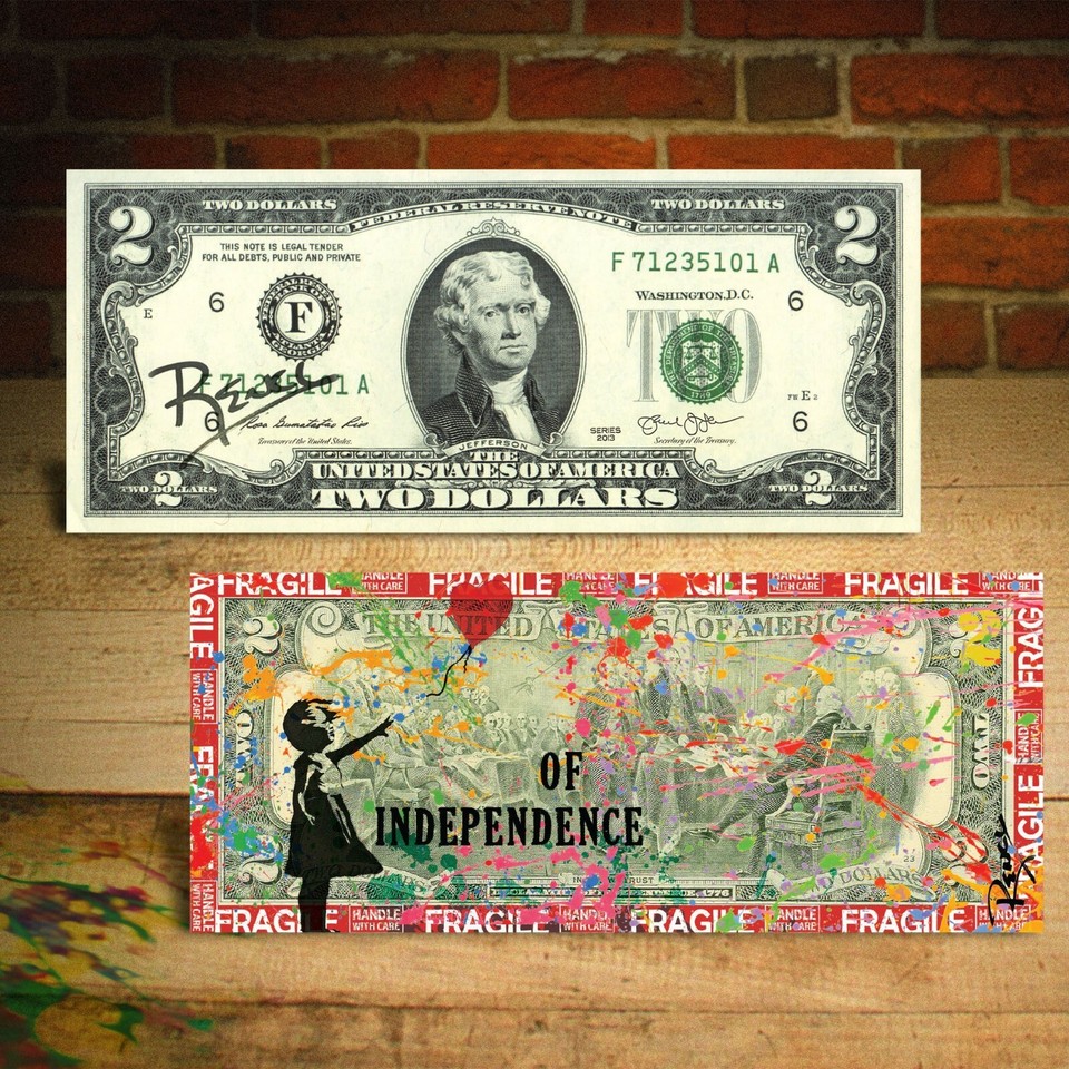 BALLOON GIRL of Independence REVERSE Pop Art Genuine $2 U.S Bill SIGNED ...