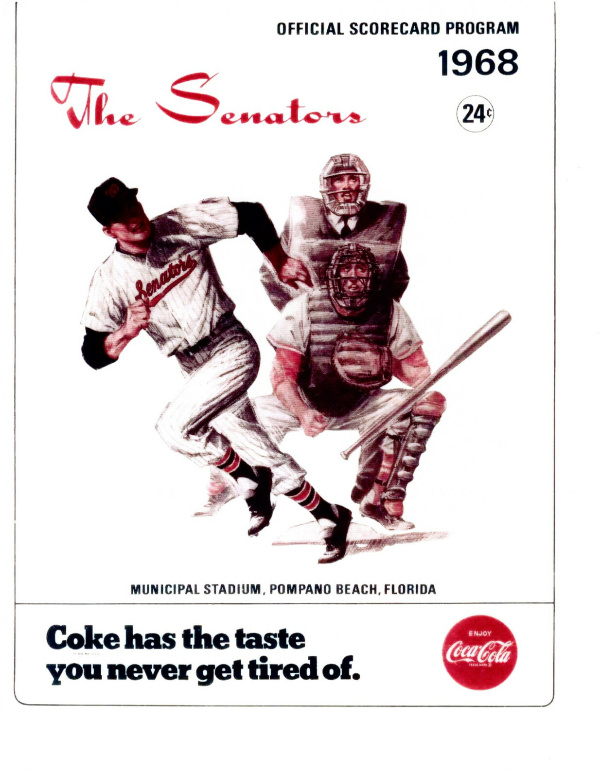 1968 WASHINGTON SENATORS 8X10 SCORECARD/ PROGRAM REPRINT PHOTO POMPANO ...