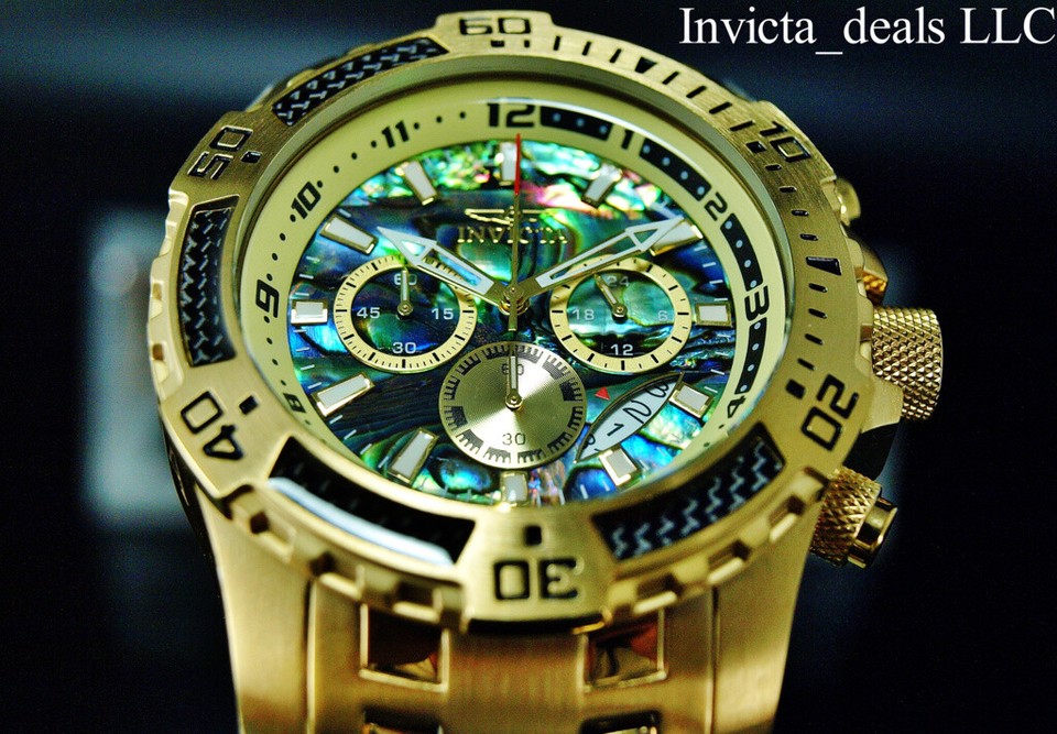 Invicta Men's 51mm Pro Diver SCUBA Chronograph ABALONE Dial Gold Tone ...