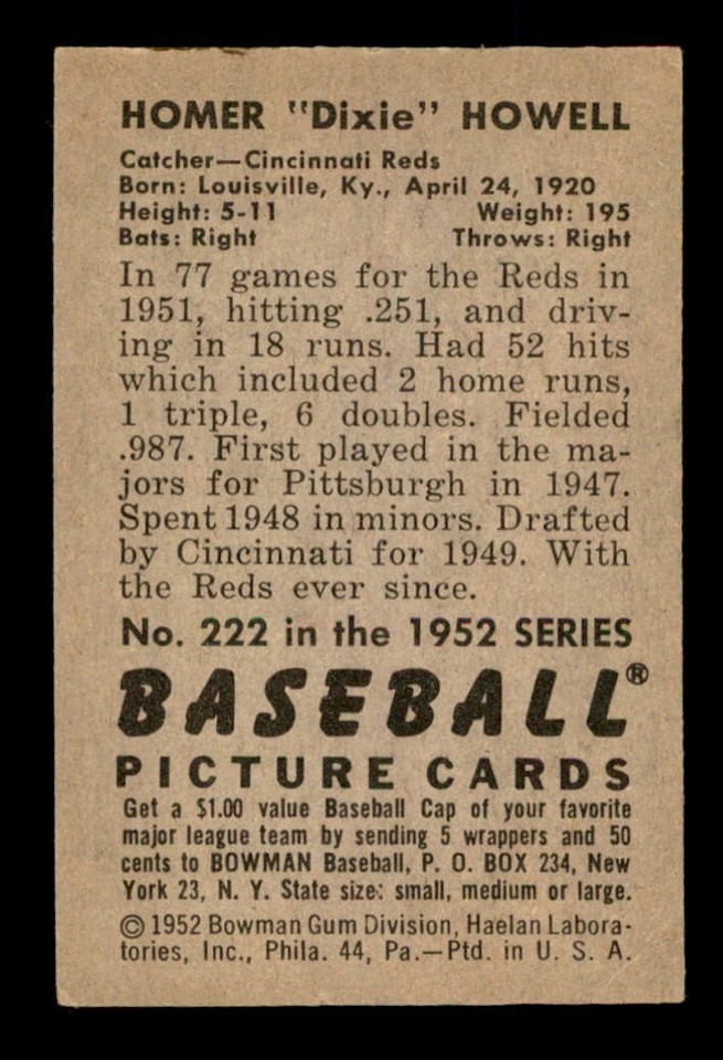 1952 Bowman Baseball #222 Dixie Howell EX *g1 | eBay