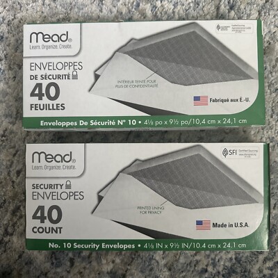 80 Mead Security Envelopes Two 40 Count Boxes 4 1/8" x 9 1/2" | eBay