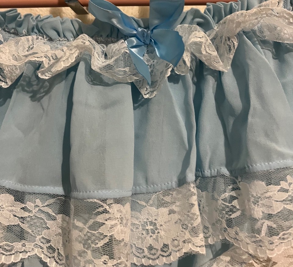 Cute Frilly Big Panties & Frilly Top Lacey Silky Blue Nylon Sissy CD TV ...