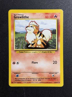 Growlithe Base Set 28/102 Uncommon Pokemon Card Unlimited Edition | eBay