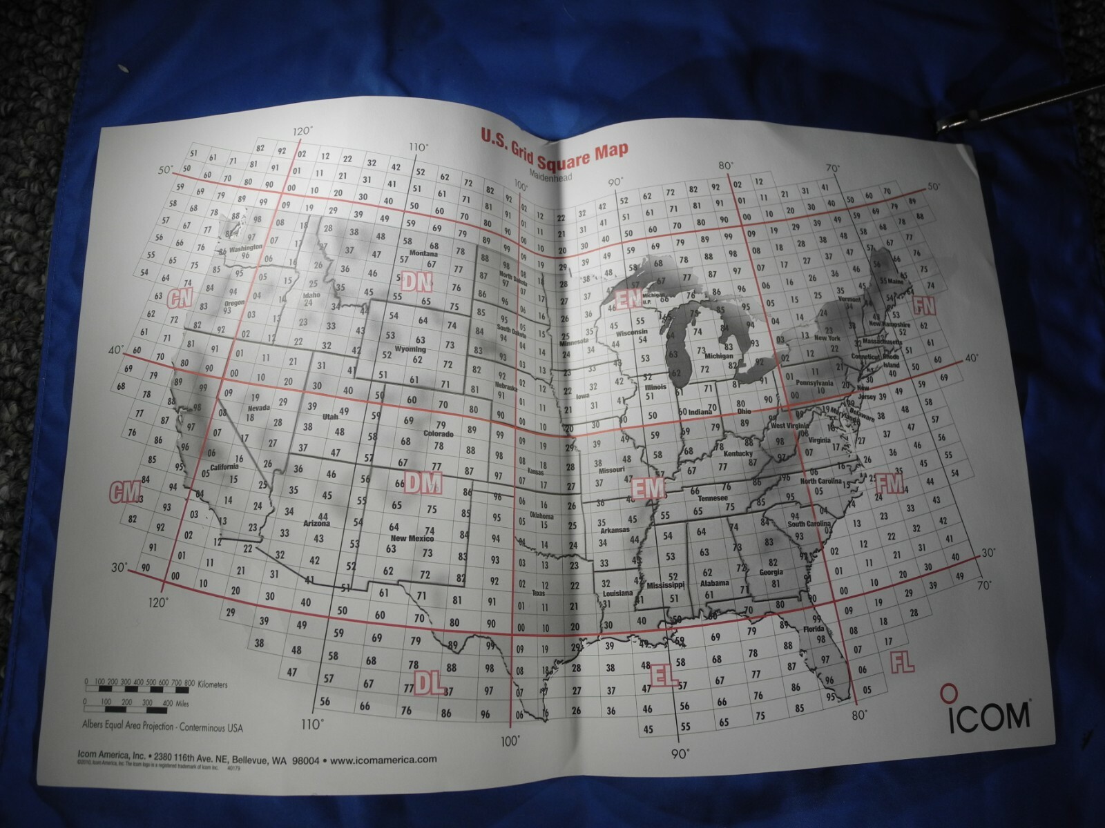 ICOM Ham Amateur Radio United States Grid Square Map Poster VHF/UHF 11 ...