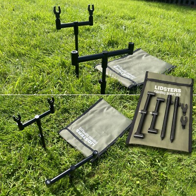 2 ROD SET UP BLACK 2 20-30CM BANK STICKS 2 BUZZ BARS CARP FISHING 16MM ...